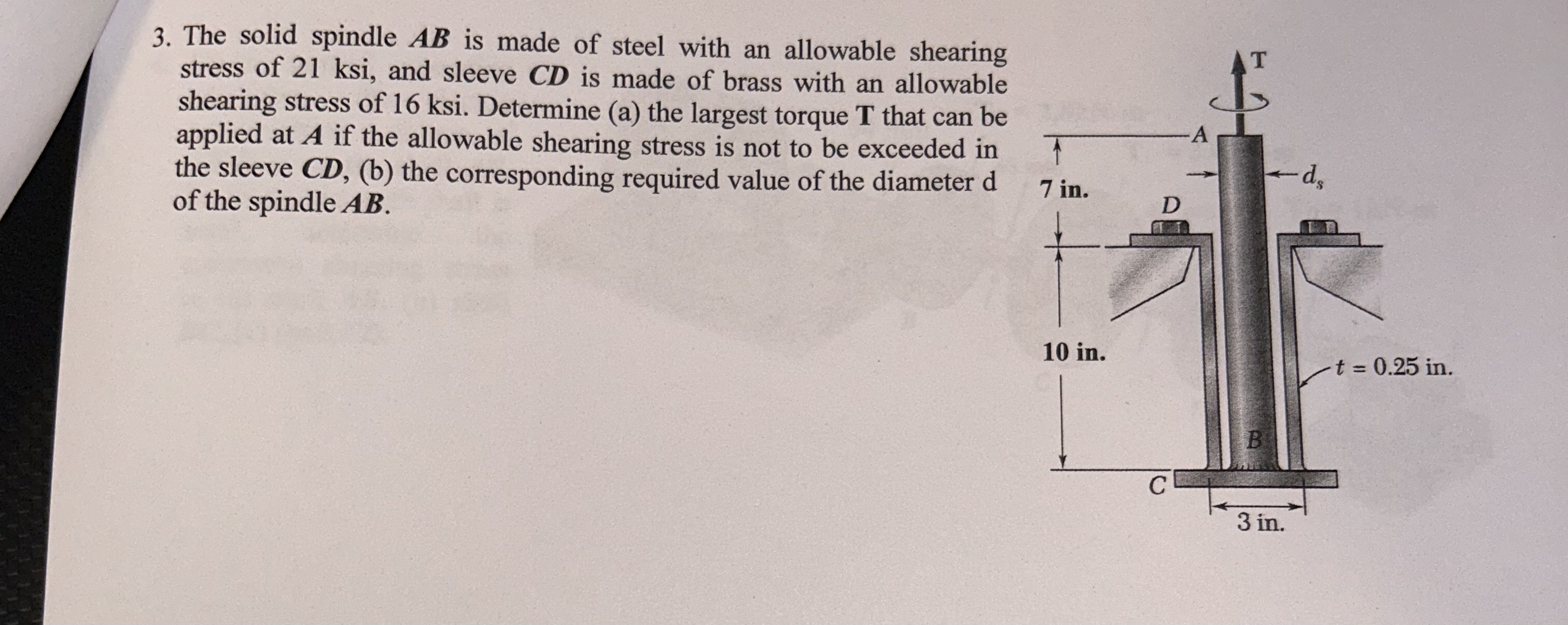 Solved The solid spindle AB ﻿is made of steel with an | Chegg.com