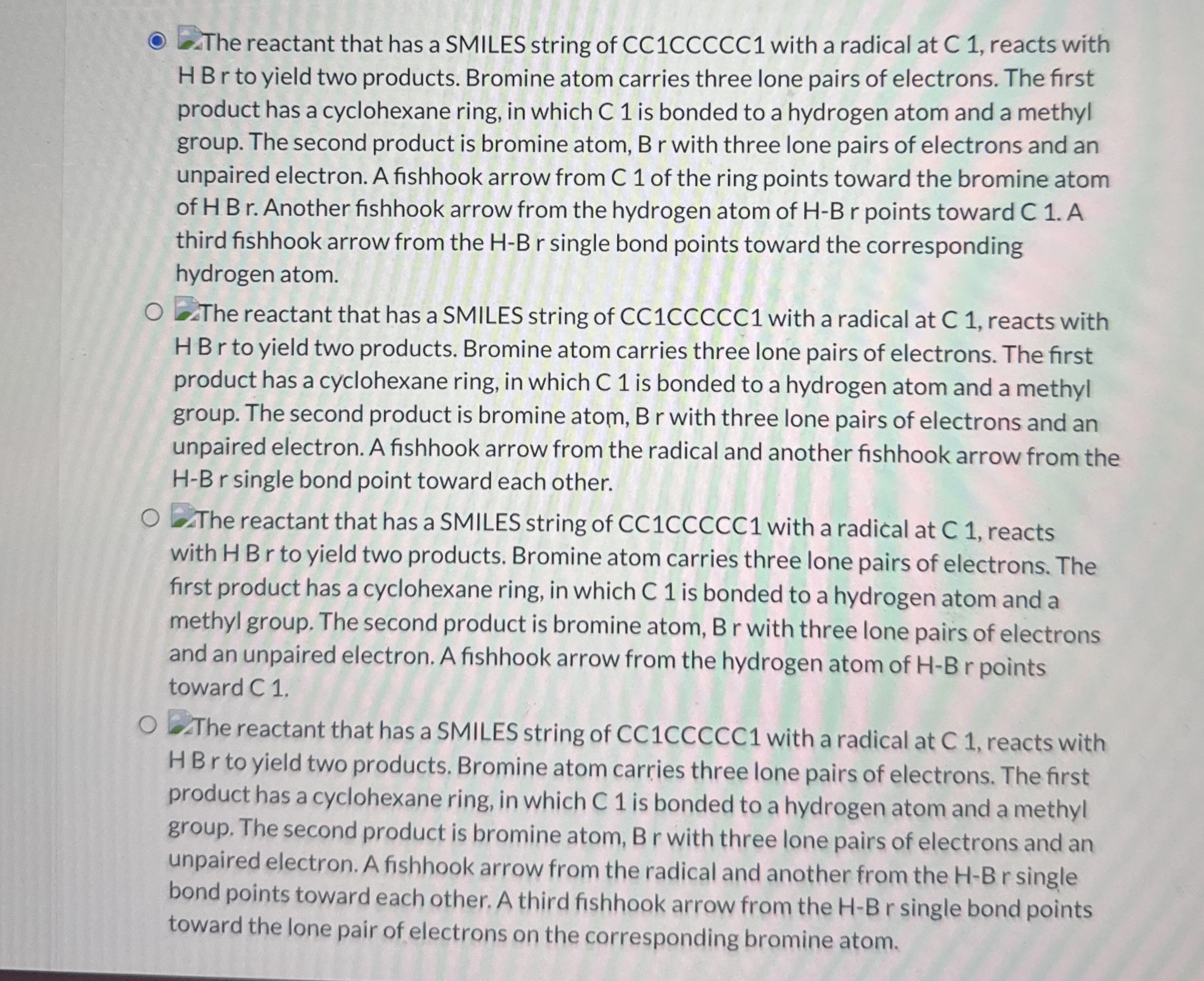 Solved The reactant that has a SMILES string of CC1CCCCC1 | Chegg.com