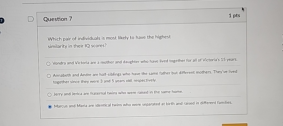 Solved Question 71 ﻿ptsWhich pair of individuals is most | Chegg.com