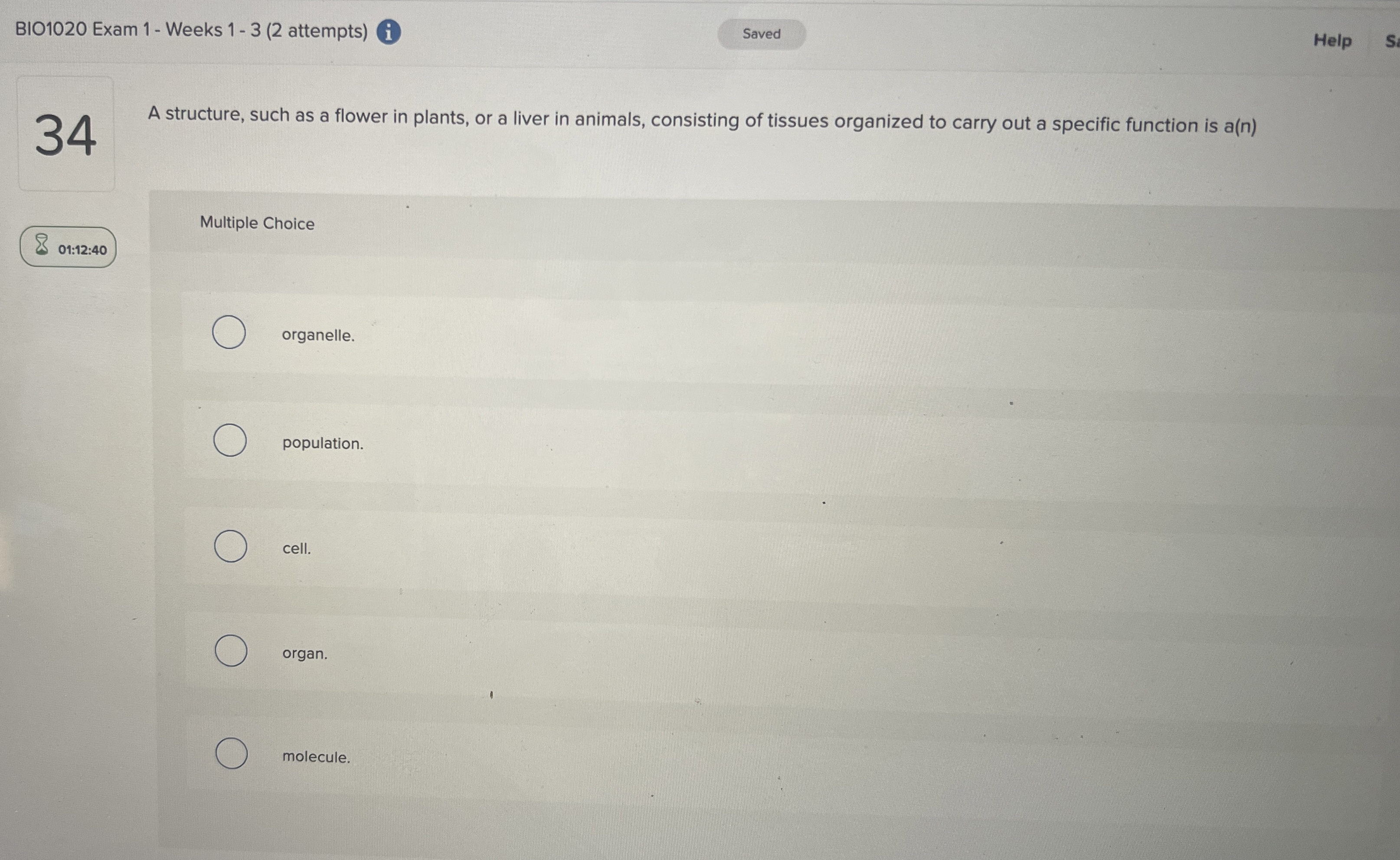 Solved BIO1020 ﻿Exam 1 - ﻿Weeks 1 - 3 (2 ﻿attempts) | Chegg.com