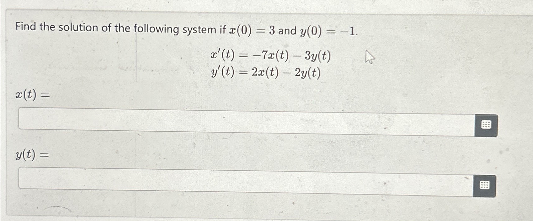 Solved Find the solution of the following system if x(0)=3 | Chegg.com