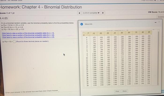 Solved PS Homework: Chapter 4 - Binomial Distribution Score: | Chegg.com