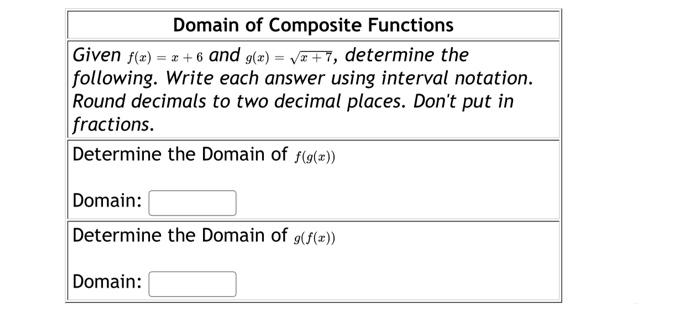 Solved Domain of Composite Functions Given f(x) = 2 +6 and | Chegg.com