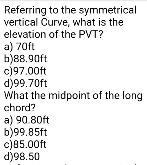 Solved PVI PVT Sta 16+00 G=2.0% G2=-3.0% PVC: Sta 10+00 elev | Chegg.com