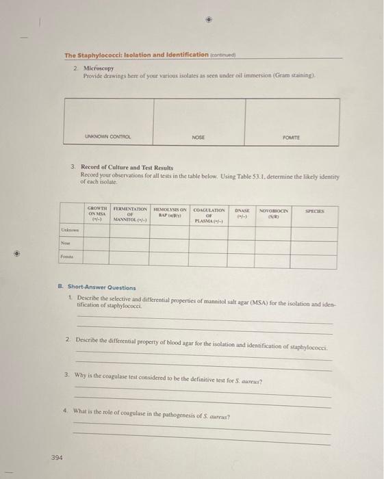 Solved 53 The Staphylococci: Isolation and Identification A. | Chegg.com