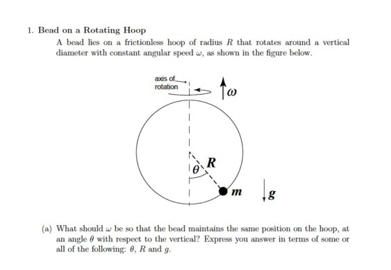 Solved 1. Bead on a Rotating Hoop A bead lies on a | Chegg.com
