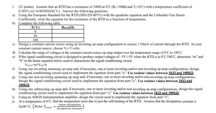 Solved 1. (21 points). Assume that an RTD has a resistance | Chegg.com