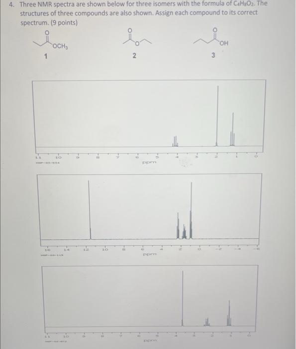 Solved 4. Three NMR spectra are shown below for three | Chegg.com