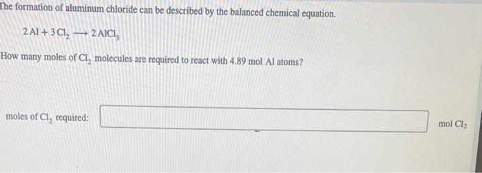 Solved The formation of aluminum chloride can be described | Chegg.com
