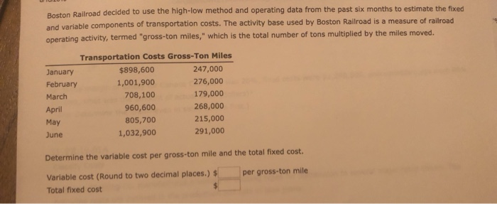 Solved Boston Railroad decided to use the high-low method | Chegg.com