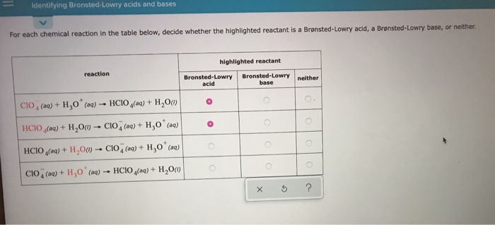 Solved Identifying Bronsted-Lowry acids and bases For each | Chegg.com