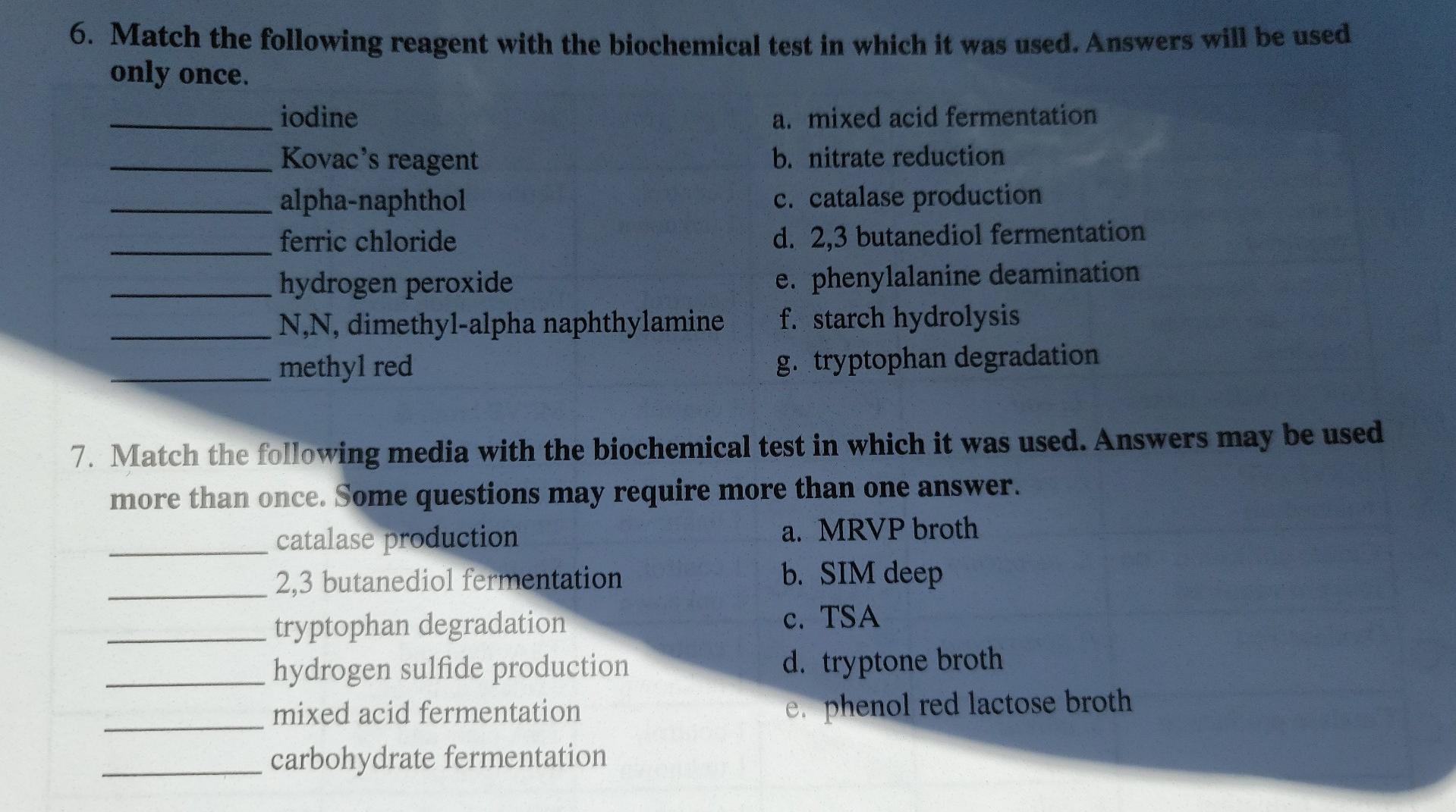 Solved 6. Match the following reagent with the biochemical | Chegg.com