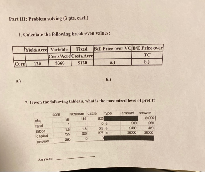 Solved Part III: Problem solving (3 pts. each) 1. Calculate | Chegg.com