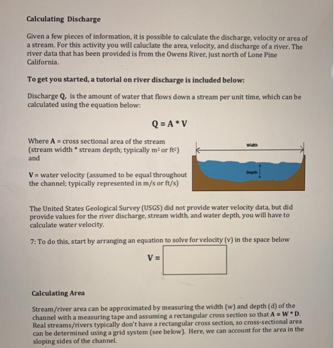Solved Calculating Discharge Given a few pieces of | Chegg.com