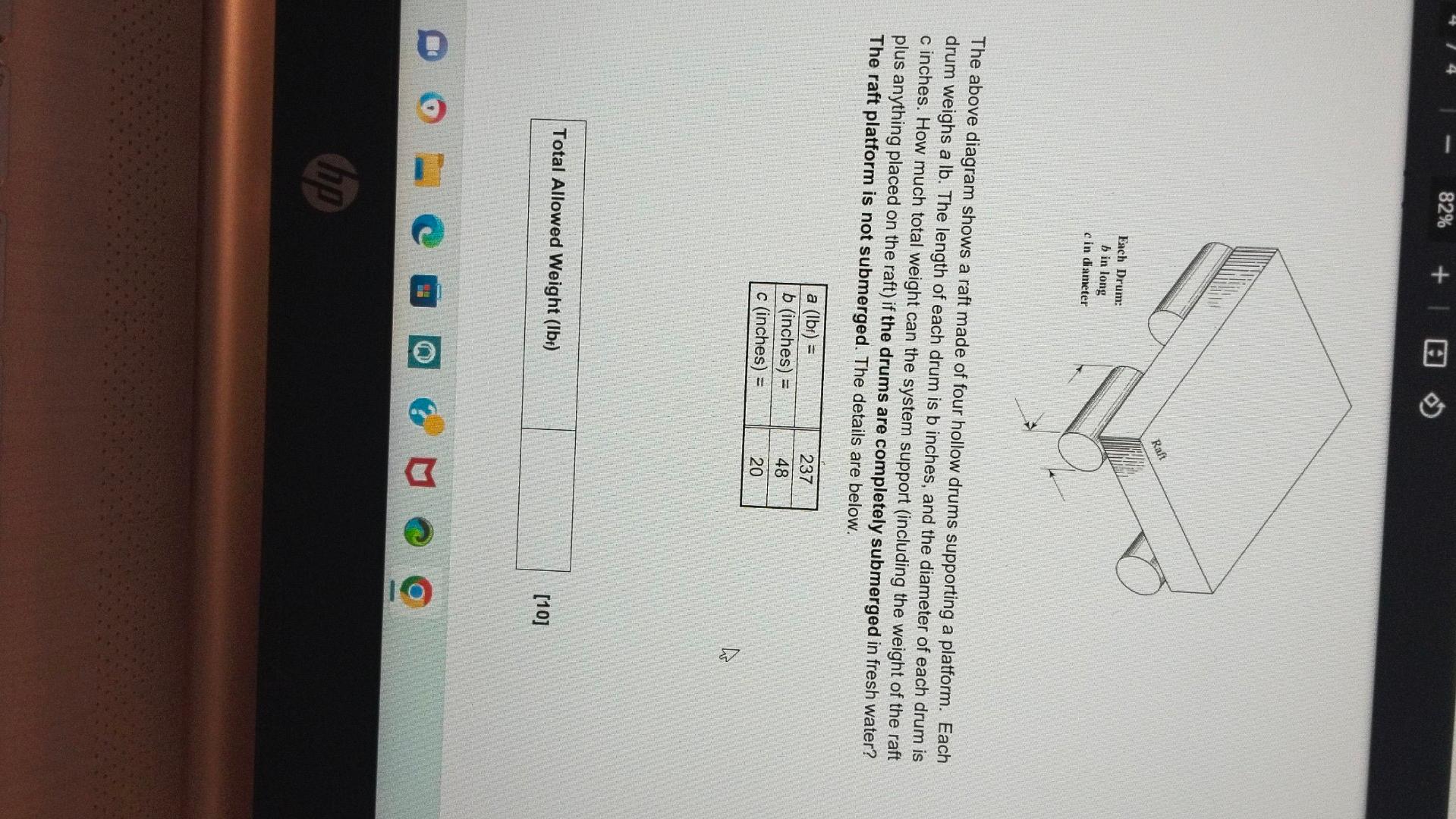 Solved The above diagram shows a raft made of four hollow | Chegg.com