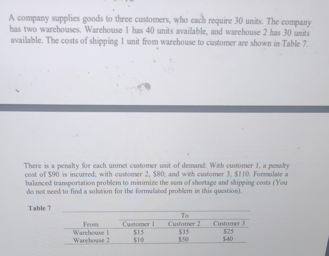 A company supplies goods to three customers, who each | Chegg.com