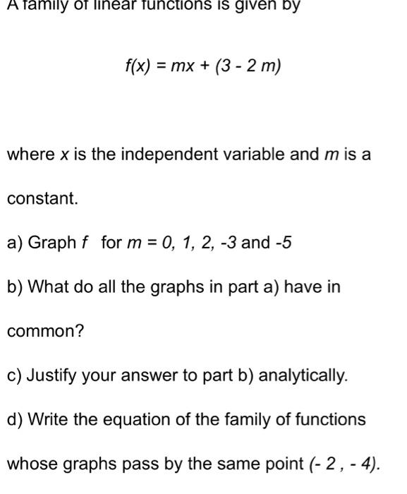 Solved A family of linear functions is given by f(x) = mx + | Chegg.com