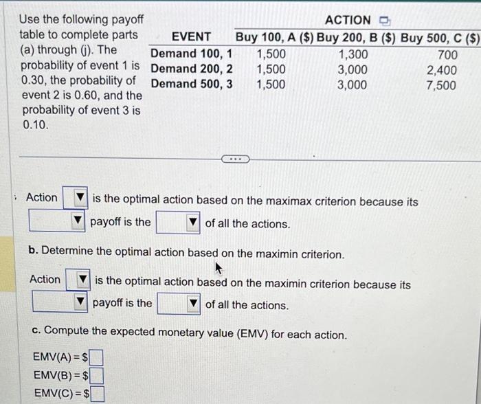 Solved Use the following payoff table to complete parts (a) | Chegg.com