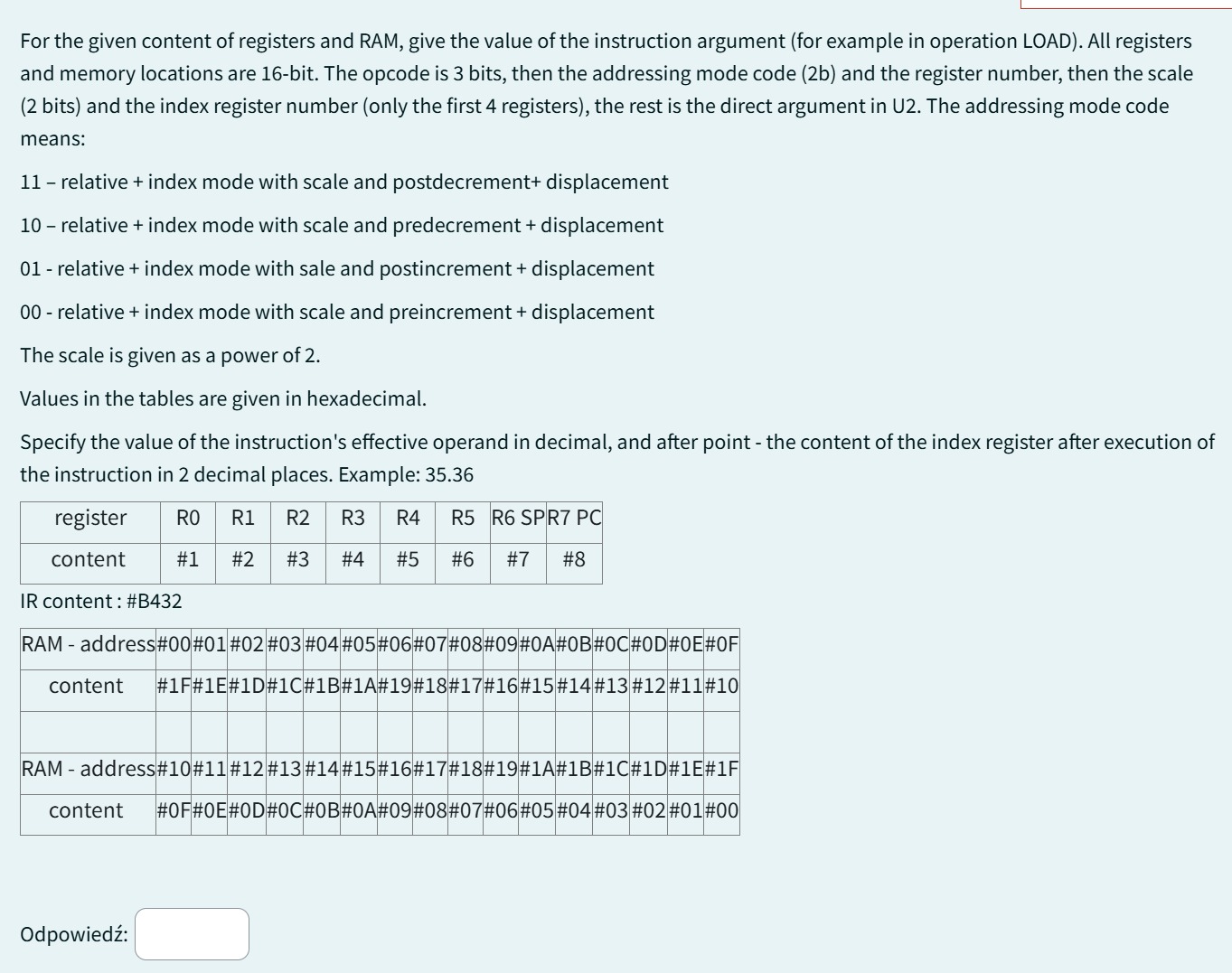 Solved For the given content of registers and RAM, give the | Chegg.com