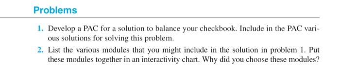 Solved 1. Develop a PAC for a solution to balance your | Chegg.com