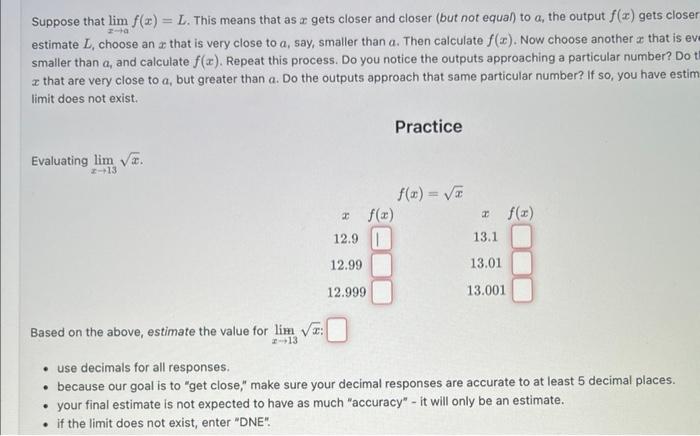 Solved Suppose that limx→af(x)=L. This means that as x gets | Chegg.com