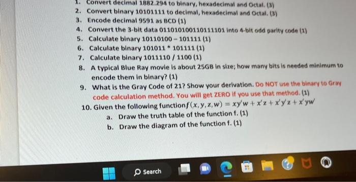 Solved 1. Convert decimal 1882.294 to binary, hexadecimal | Chegg.com