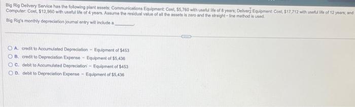 Solved Big Rog Delvery Senvice has the folowing plant | Chegg.com