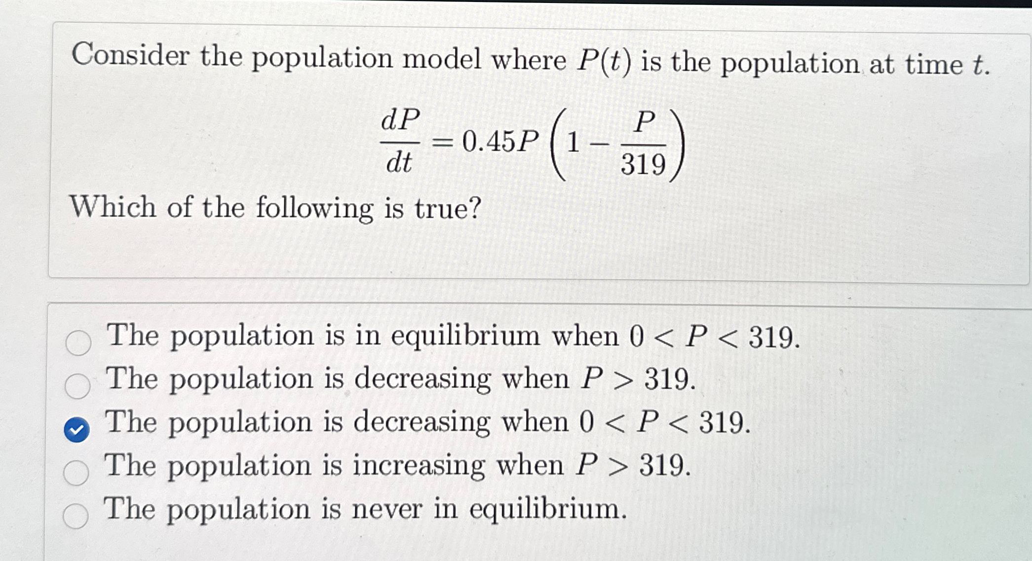 Solved Consider the population model where P(t) ﻿is the | Chegg.com