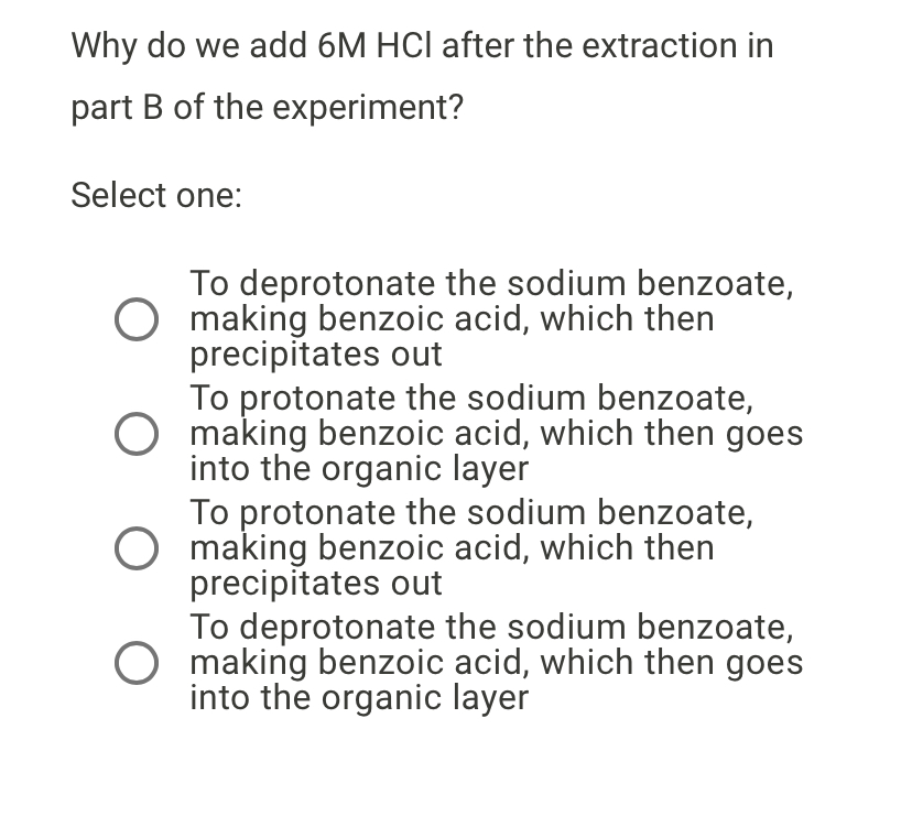 Solved Why do we add 6 ﻿M HCl after the extraction inpart B | Chegg.com