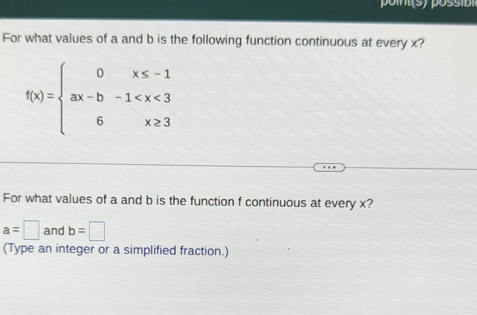 Solved for what values of a and b is the function f | Chegg.com