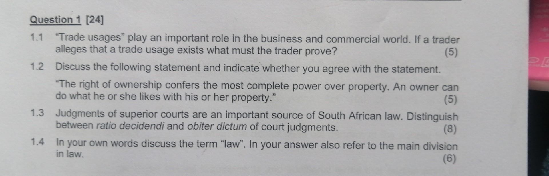 Solved Question 1 [24] 1.1 "Trade usages" play an important | Chegg.com