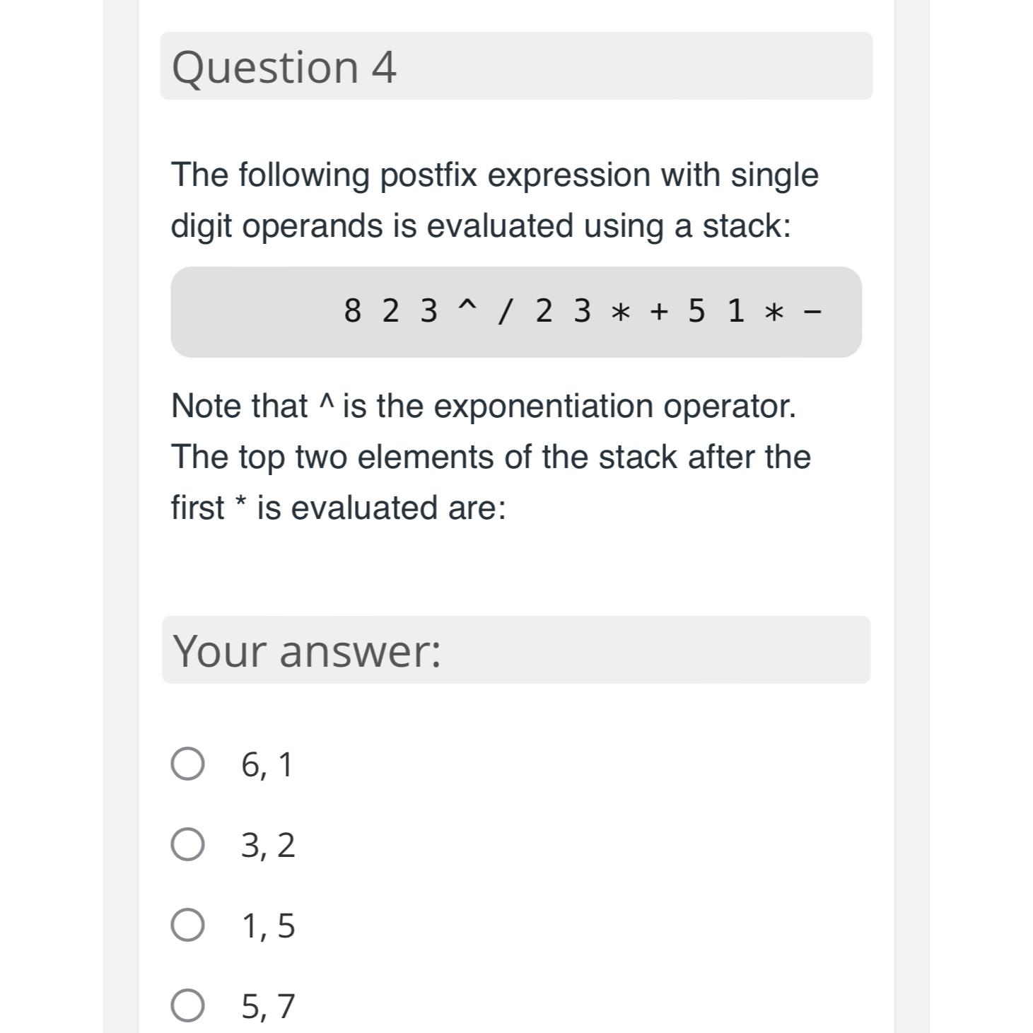 Solved Question 4The following postfix expression with | Chegg.com