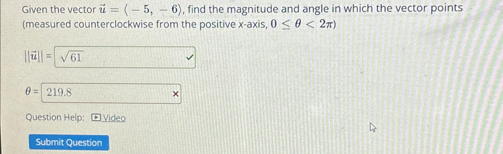 Solved Given the vector vec(u)=(:-5,-6:), ﻿find the | Chegg.com