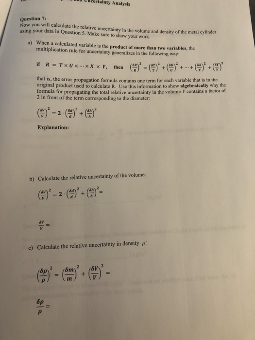 Solved Lab 2: Units, Calipers, and Uncertainty Analysis | Chegg.com