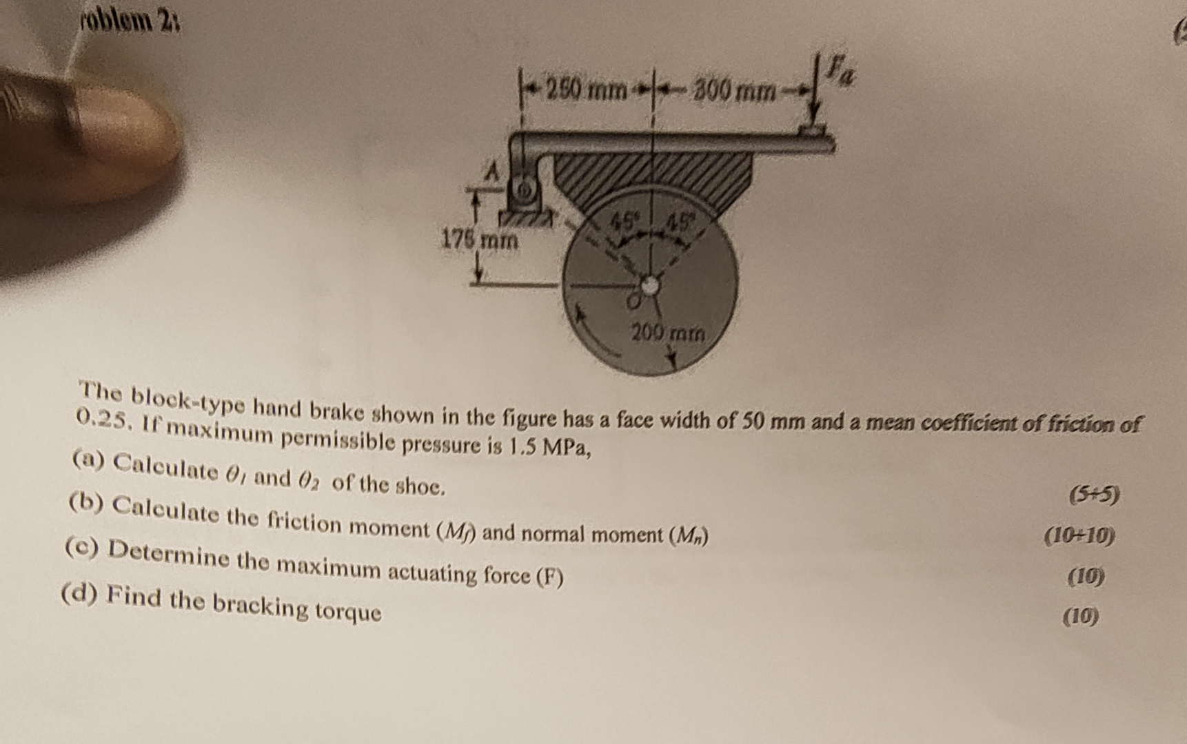 Solved The block-type hand brake shown in the figure has a | Chegg.com