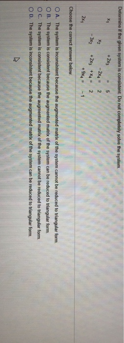 Solved Determine if the given system is consistent. Do not | Chegg.com