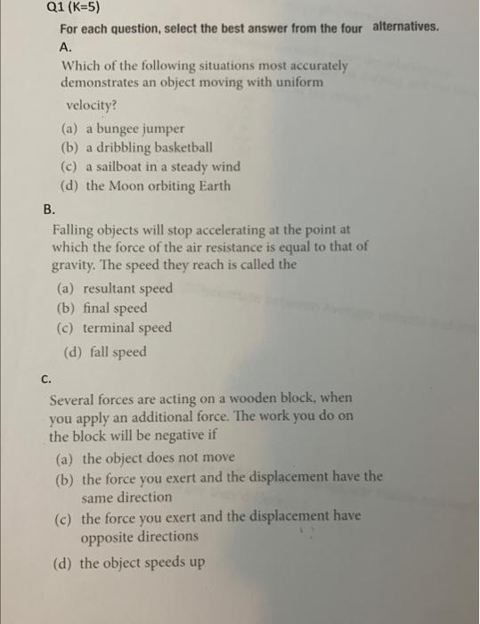 Solved For each question, select the best answer from the | Chegg.com