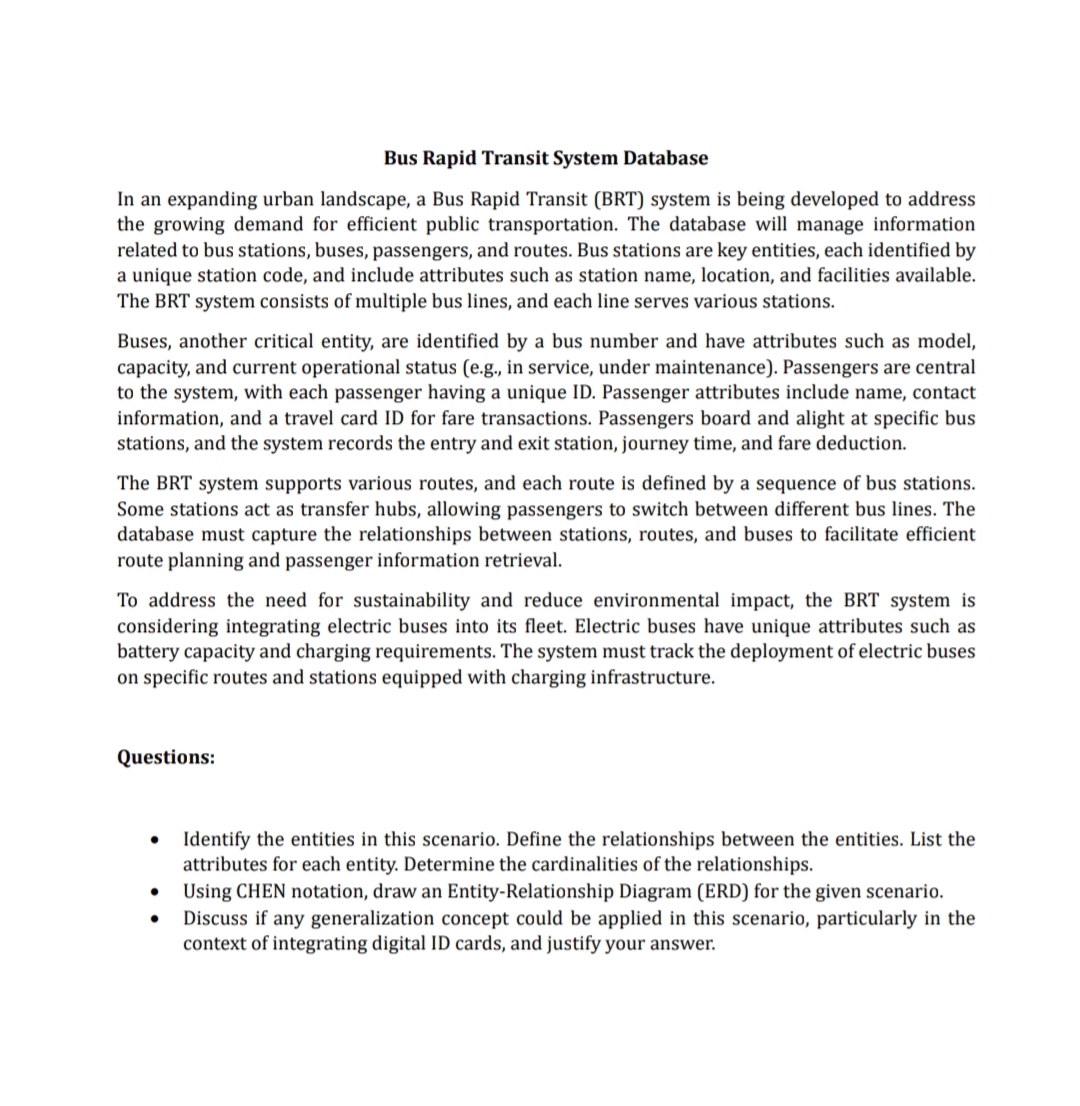 Solved Bus Rapid Transit System DatabaseIn an expanding | Chegg.com