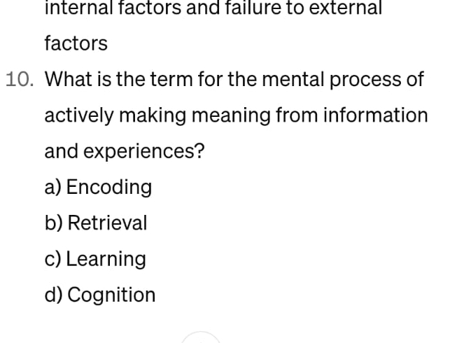 Solved internal factors and failure to external factors10. | Chegg.com
