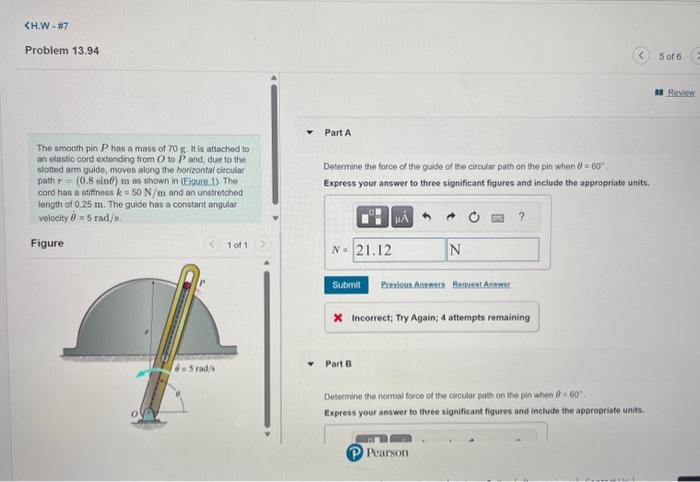 The smooth pin. P has a tnass of 70 g. It is attached | Chegg.com