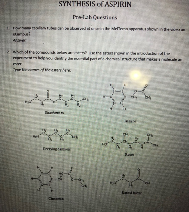 Solved SYNTHESIS of ASPIRIN Pre-Lab Questions 1 How many | Chegg.com