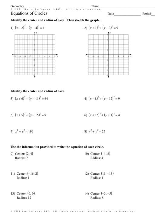 Solved Date Period Geometry Name 01021 Kwa LLC Equations of | Chegg.com