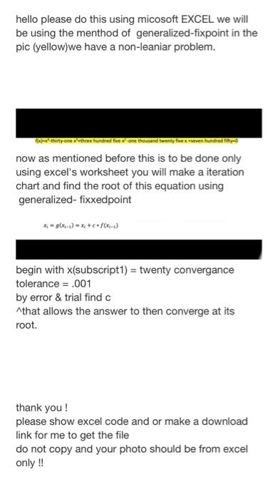 Solved hello please do this using micosoft EXCEL we will be | Chegg.com