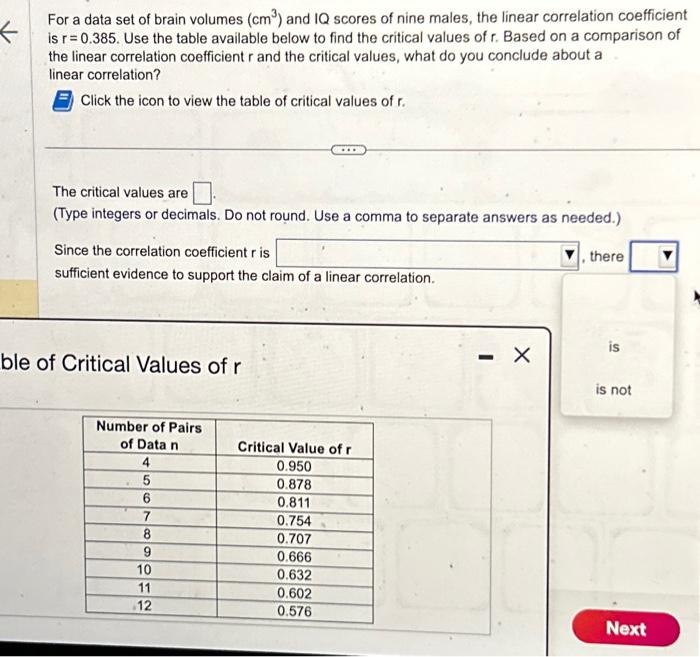 Solved or a data set of brain volumes \\( | Chegg.com