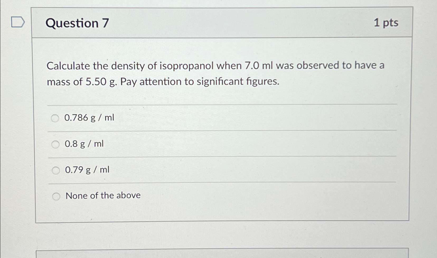 Solved Question 71ptsCalculate the density of isopropanol | Chegg.com