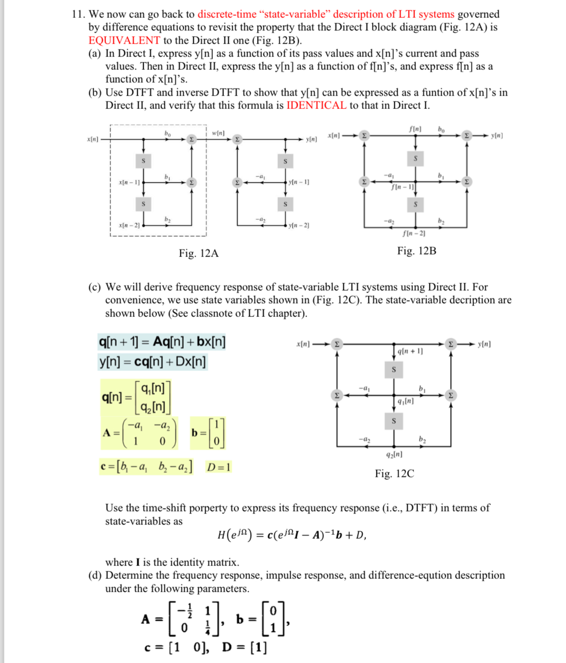 Solved We now can go back to discrete-time "state-variable" | Chegg.com