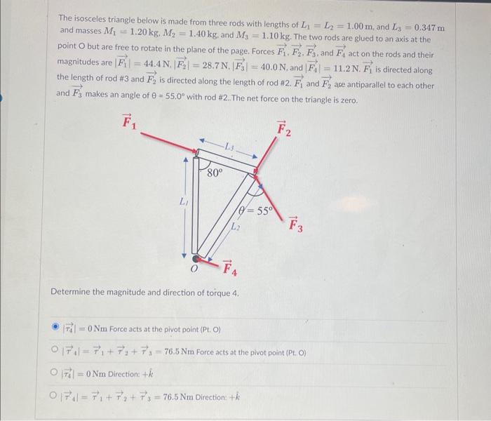 Solved The isosceles triangle below is made from three rods | Chegg.com