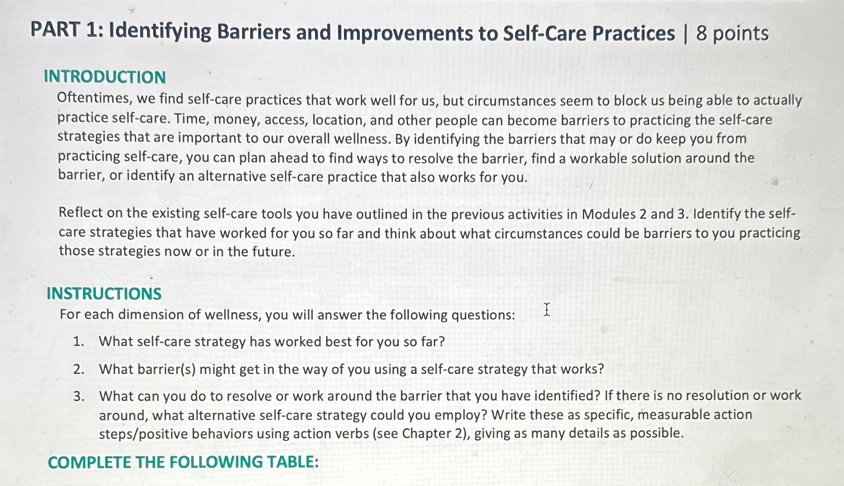 Solved PART 1: Identifying Barriers and Improvements to | Chegg.com