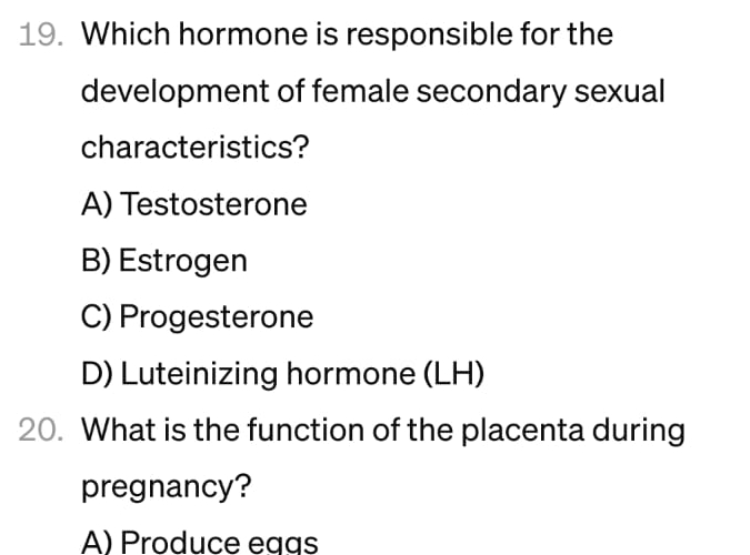 Solved Which hormone is responsible for the development of | Chegg.com