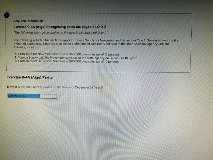Solved Required information Exercise 9-4A (Algo) Recognizing | Chegg.com